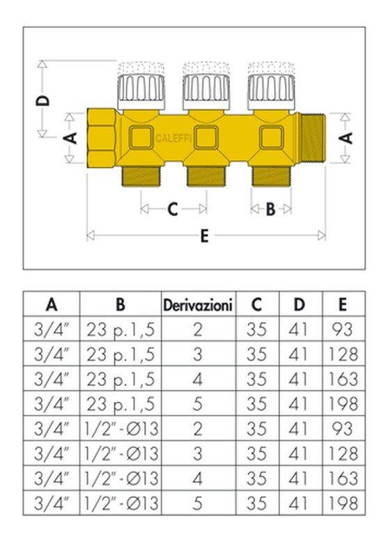 Collettore mf 3/4 x 3 vie con valvole CALEFFI - 354253