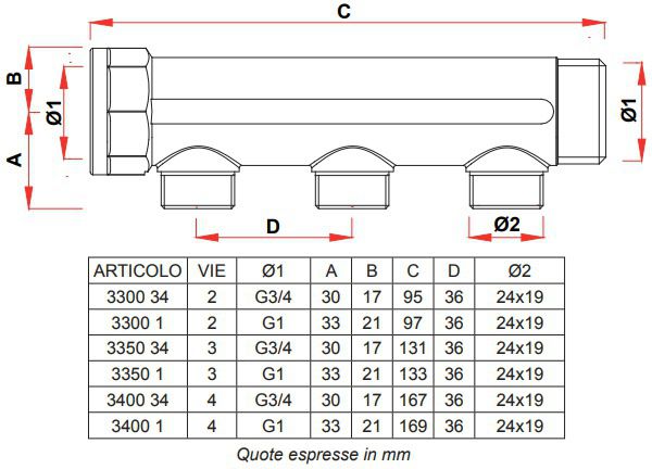 3/4 collettore 4 vie mf rame multistrato FAR - 3400 34